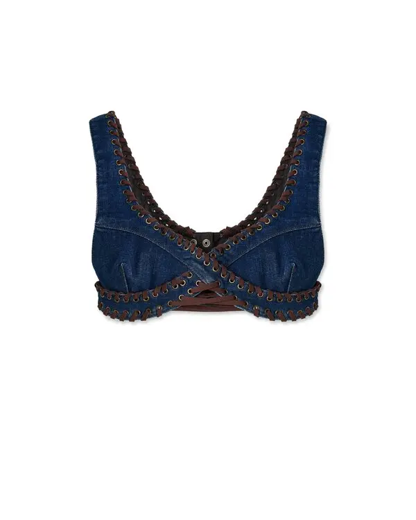 MAISON SEL Washed Denim Bra With Eyelet - Blue