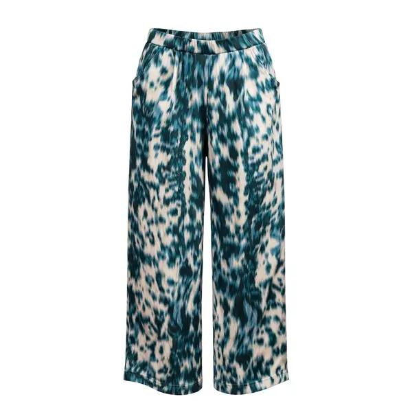 OH!ZUZA NIGHT&DAY Neutrals Echo Wide-leg Viscose Satin Trousers – Print - Blue