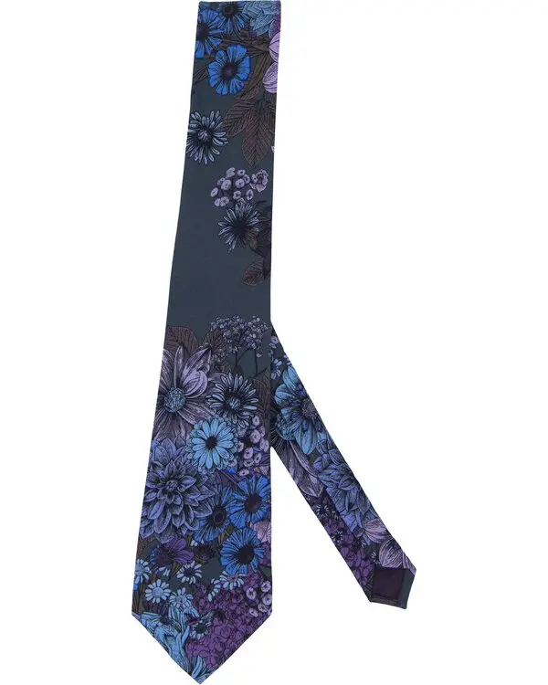 LORDS OF HARLECH Taddeo Marco Floral Merino Tie Charcoal - Black