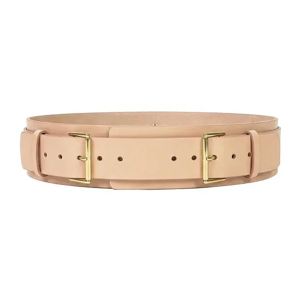 HAUTE CUIR Neutrals Nude Double Buckle Wide Belt - Brown