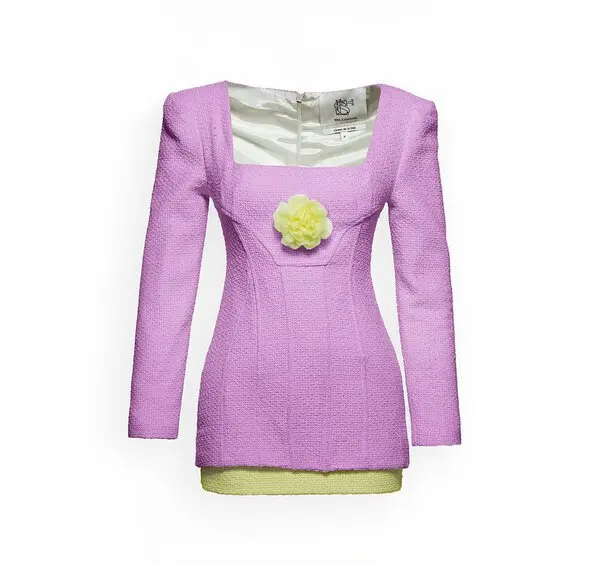 MAISON SEL Corset Lilac Dress With Yellow Rosette And Hemline - Pink