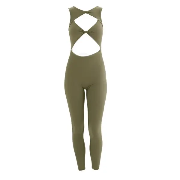REVYVE ACTIVE Neutrals / Revyve Peek-a-boo Jumpsuit In Olive - Green