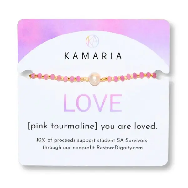 KAMARIA Lumira Mini Pearl & Gemstone Adjustable Bracelet With Miyuki Beads Tourmaline - Pink