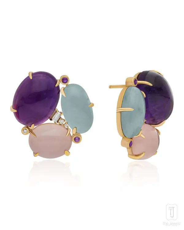THE JEWELZ Can't Be Tamed Multi-stone Studs Earrings - Silver