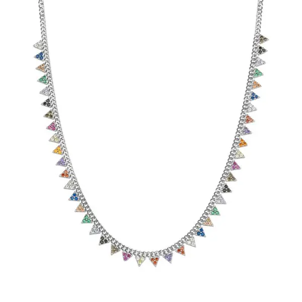 SPERO LONDON Colourful Rainbow Jewelled Triangle Sterling Station Necklace - Silver