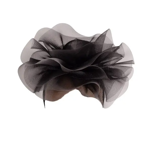 VICTORIA CHARLES HEADPIECES Black / Silver Black Crin Centred Headpiece With Silver Edge Detail On Black Satin Headband - Black/silver
