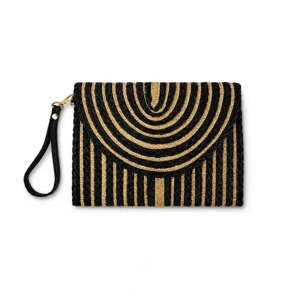NUVV COLLECTION Gold Handwoven Clutch Bag - Black