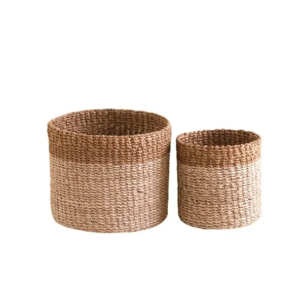 Likhâ Natural + Tabletop Bins Set Of Two Wicker Baskets - Brown