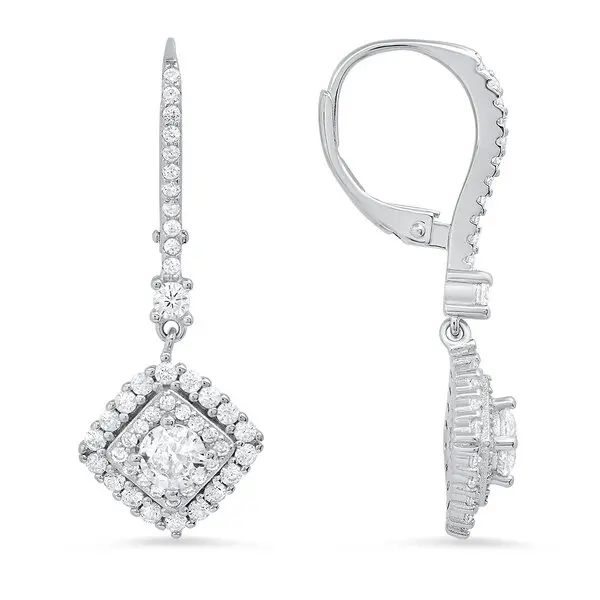 KYLIE HARPER Dangling Diamond Cz Halo Leverback Earrings In Sterling - Silver