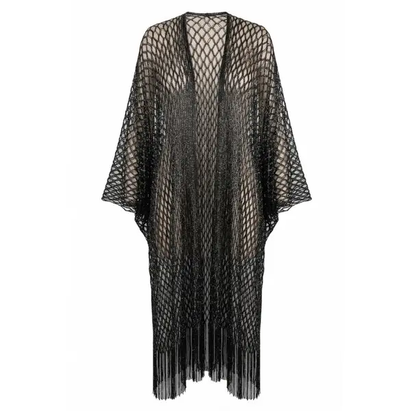 Saachi Metallic Fringe Kimono - Black