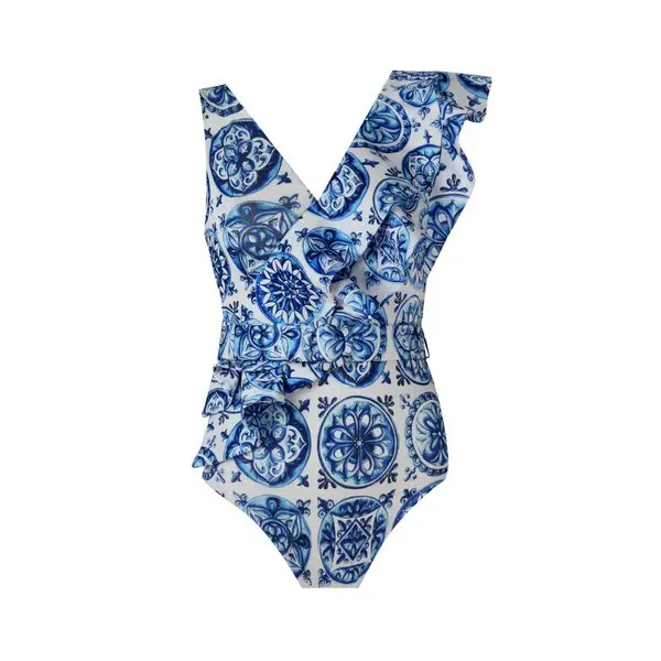 NUR KARAATA Lilac Bleu Blanc Swimsuit - Blue