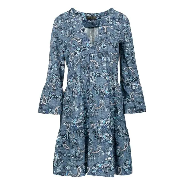 CONQUISTA Indigo Paisley Print A Line Dress - Blue