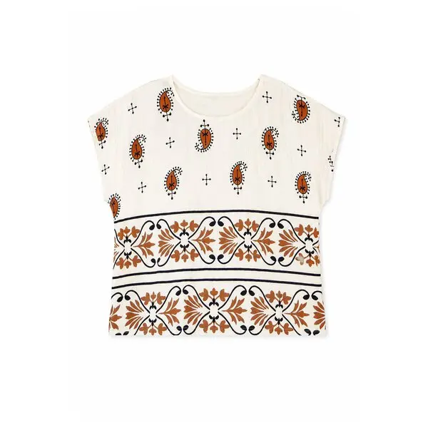 YUMI Neutrals Ivory Viscose Paisley Top - White