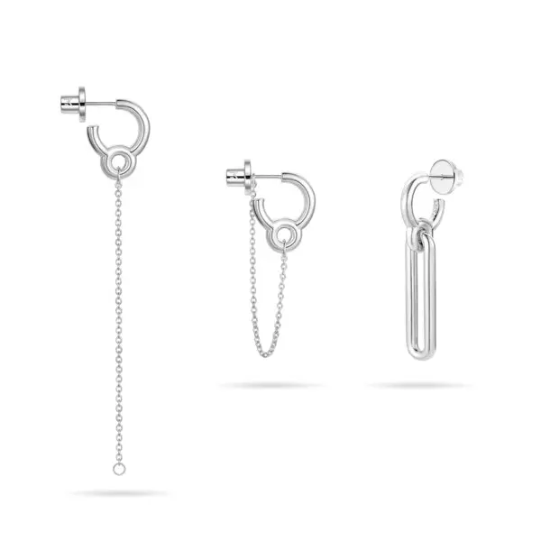 MEULIEN Mismatched Geometric Link Earrings - Silver