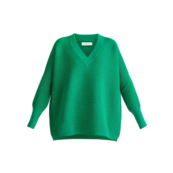 PAISIE V-neck Ribbed Jumper - Green