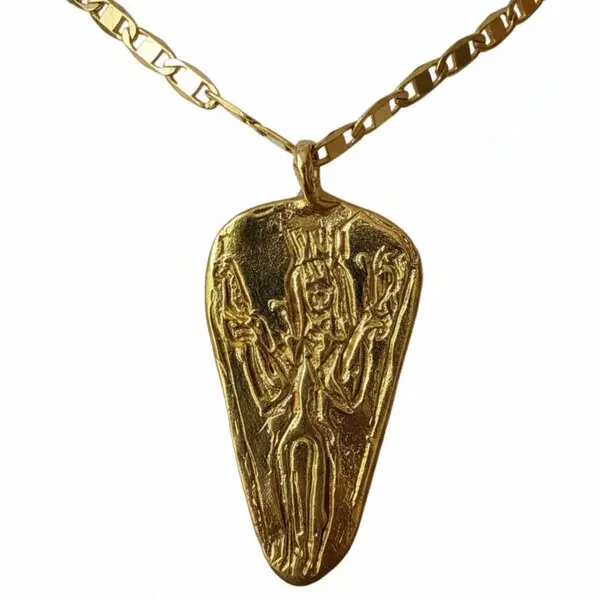 SILVER & ELEGANT Astarte Goddess Thick Plated Bronze Necklace - Gold
