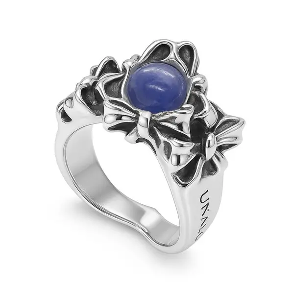 UNALOE Silver / Blue Sterling Silver Bow-inspired Ring With Blue Kyanite Stone - Silver/blue