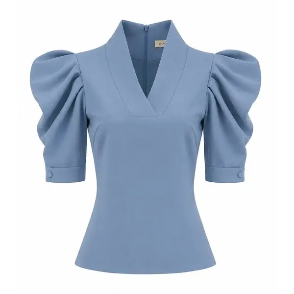 JULIA ALLERT V-neck Puff Sleeve Top - Blue