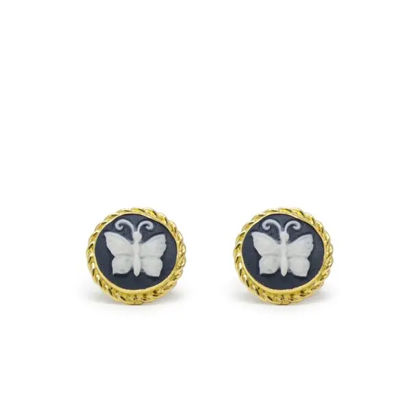 VINTOUCH ITALY Gold / Black Butterfly Cameo Stud Earrings - Gold/black
