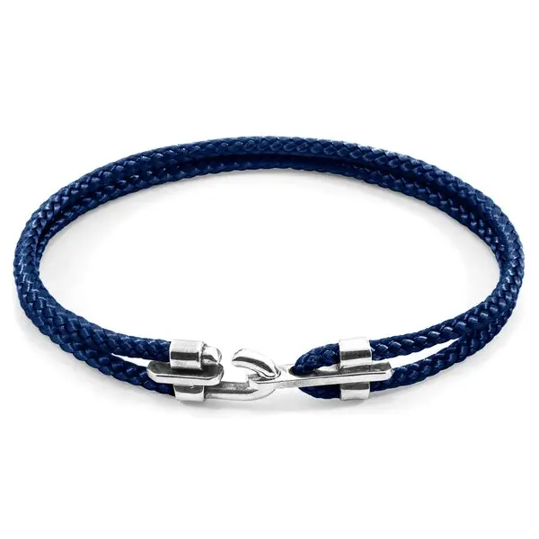 ANCHOR & CREW Navy Canterbury Silver & Rope Bracelet - Blue