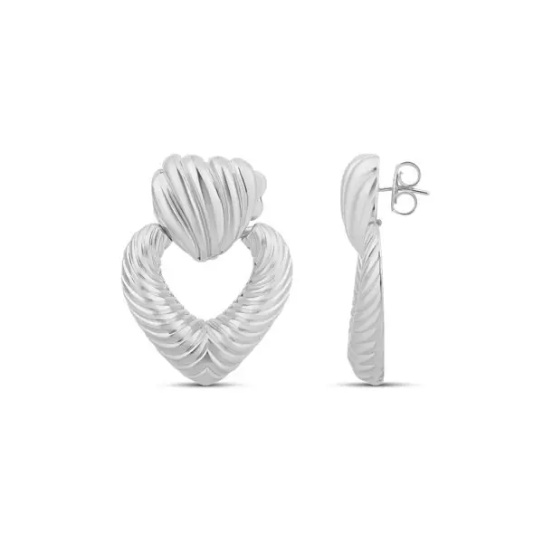 SHYMI Textured Heart Drop Earrings - Silver