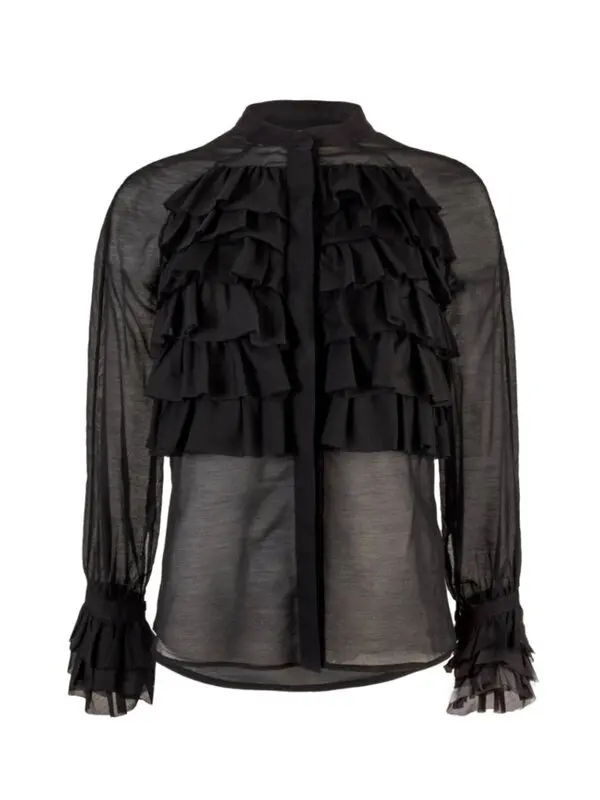 HELENE GALWAS Debra Silk-cotton Blouse With Ruffle Detail
