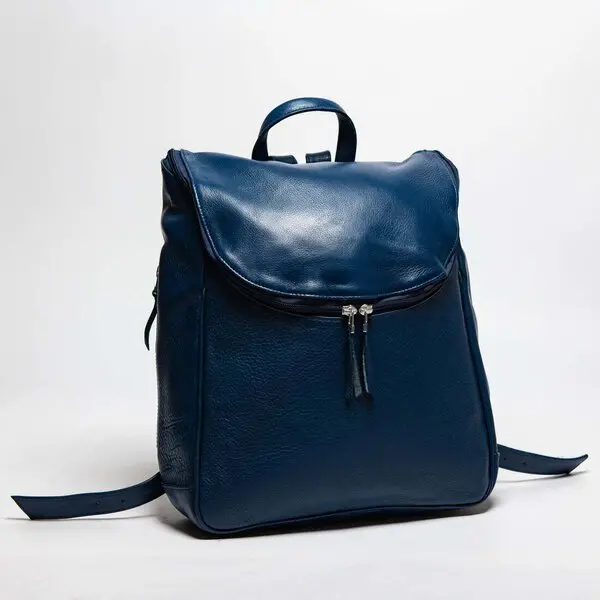 HIDES LEATHER CO. Minimal Genuine Leather Backpack Kelly - Blue