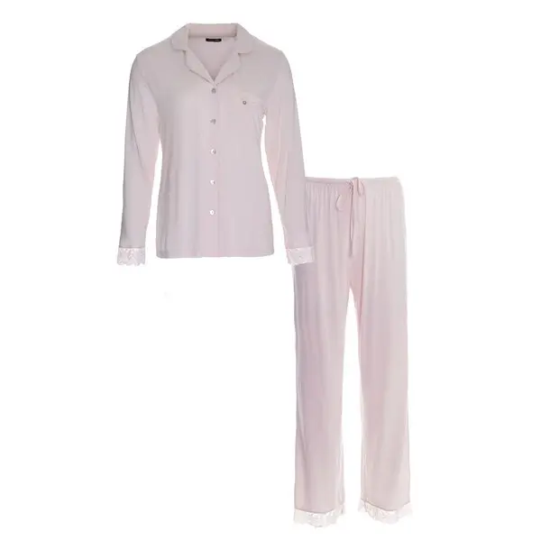 PRETTY YOU Bamboo Lace Pyjama Set In Powder Puff - Pink