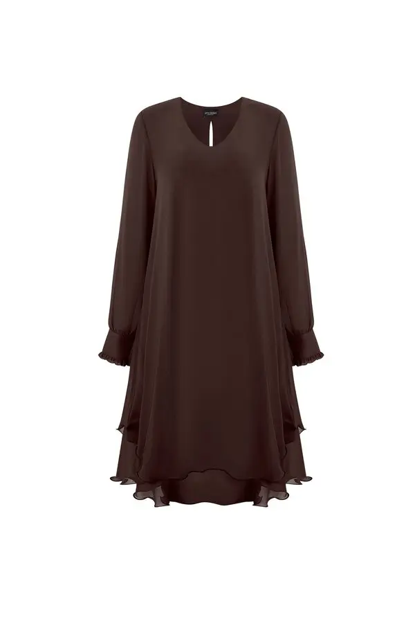 JAMES LAKELAND Long Sleeve Wave Hem Dress - Brown