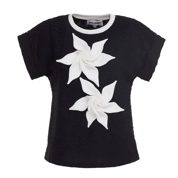 JULIA ALLERT Short Sleeve Top With Floral Detail - Black