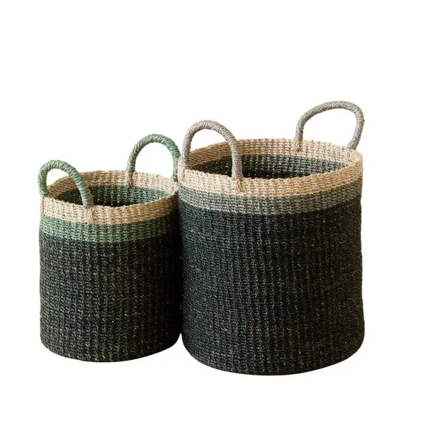 Likhâ Baskets With Handle, Set Of Two Floor Baskets - Black