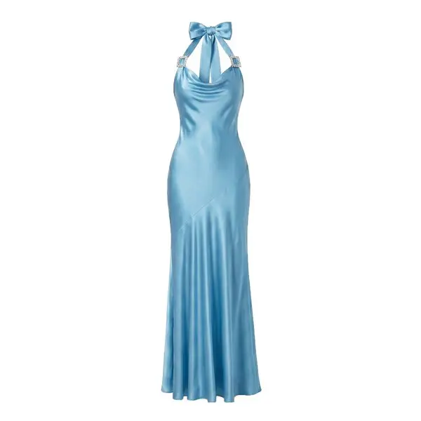 BELSIZE25 Mayfair Series – Crystal Buckle Halterneck Dress In Icy - Blue