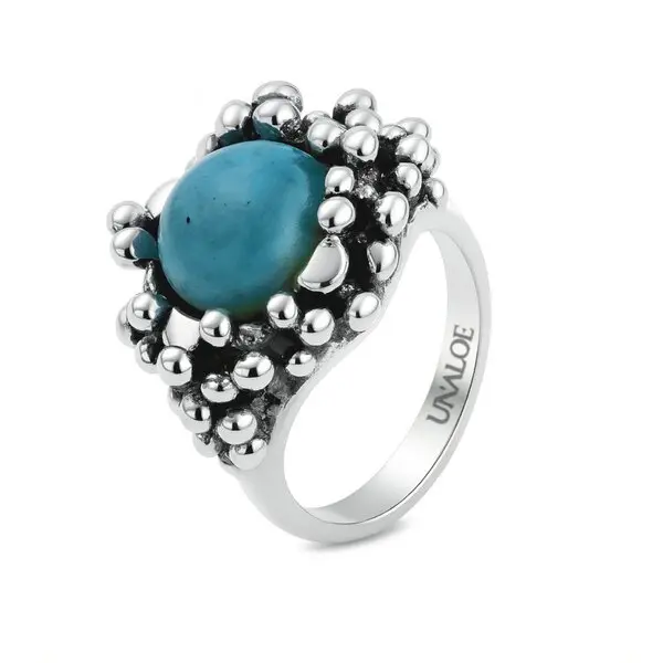 UNALOE Sterling Natural Amazonite Ring – Luxury Blue Green Gemstone Statet Jewelry - Silver