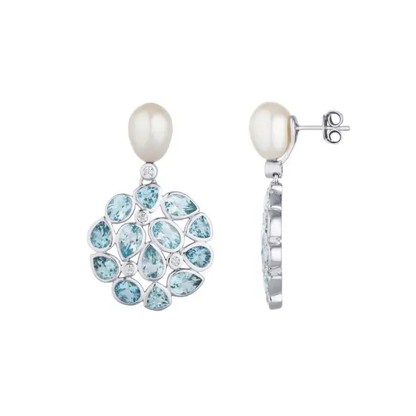 LULU B LONDON Topaz & Pearl Statet Silver Stud Drop Earrings - Blue