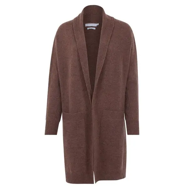 PAUL JAMES KNITWEAR Pure Lambswool Long Line Liberty Cardigan With Pockets Tobacco - Brown