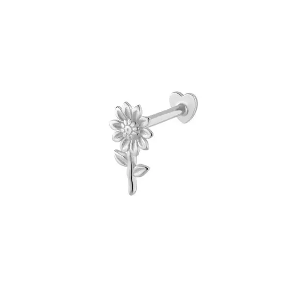 VANCHI 14k Solid White Gold Sunflower Flat Back Stud - Silver