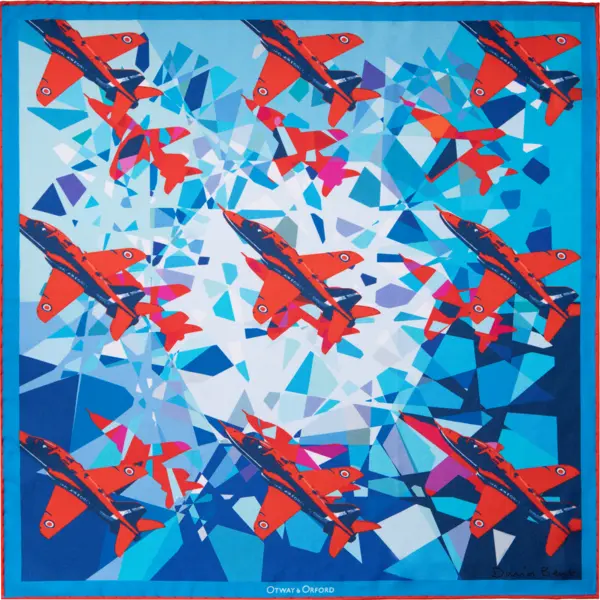 OTWAY & ORFORD Red / Blue 'jubilee Diamond' Aerobatics Silk Pocket Square. Full-size - Red/blue