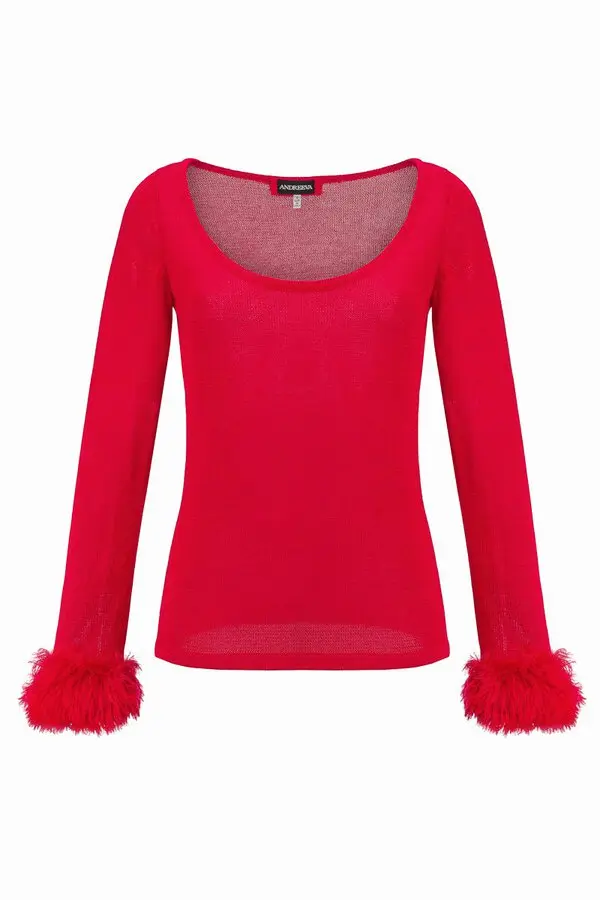 ANDREEVA Knit Top With Handmade Knit Cuffs - Red