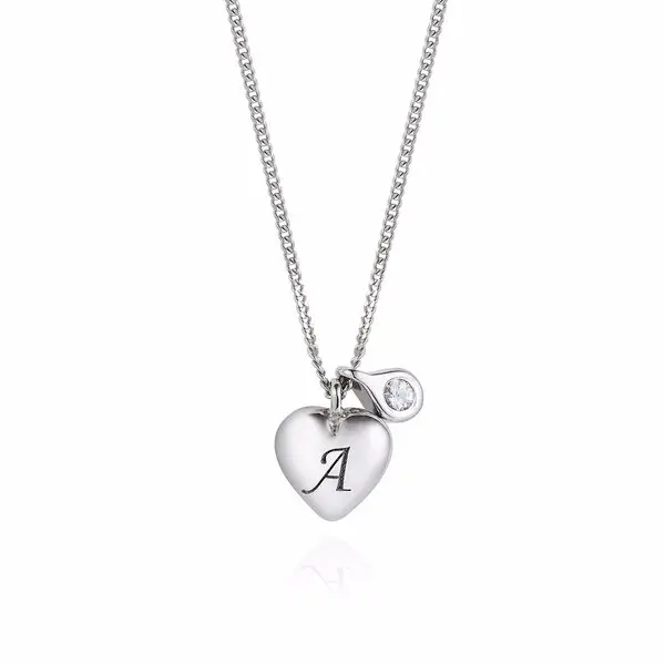 LEE RENEE Heart Initial & Diamond Necklace - Silver