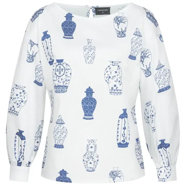 MARIANNA DÉRI Blue / White Blouse With Vase Print - Blue/white