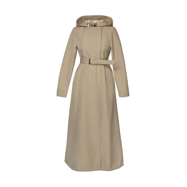 RAINSISTERS Neutrals Long Coat With Trapeze Cut In Beige: Classic Trench - Brown