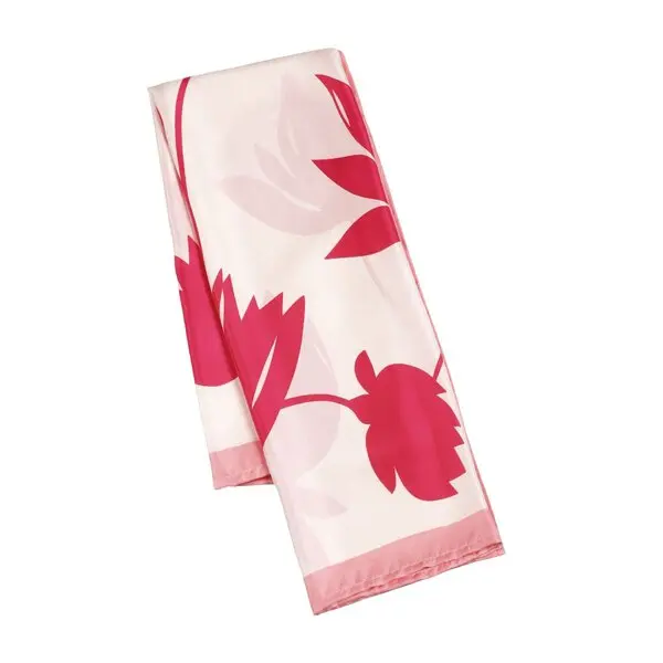 HERITAGEMODA Hand-painted Silk Scarf – Blush With Peony Lotus Flowers - Pink