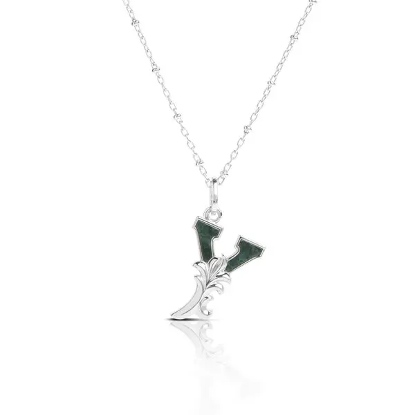 KASUN LONDON Solid Y Initial Necklace With Green Marble - Silver