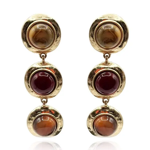 MICHAEL NASH JEWELRY Gold / Brown / Neutrals Violetta Three Stone Carnelian And Amber Resin Pierced Earrings - Gold/brown