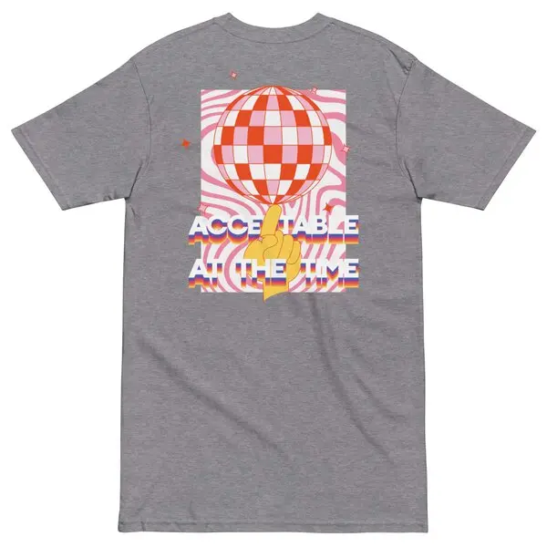 ANCHOR & CREW Heather Acceptable At The Time Disco! Heavy Cotton Embroidered T-shirt - Grey