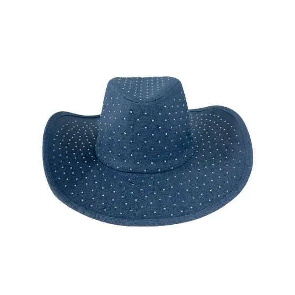 CHANEL JOAN ELKAYAM Embellished Denim Cowboy Hat - Blue