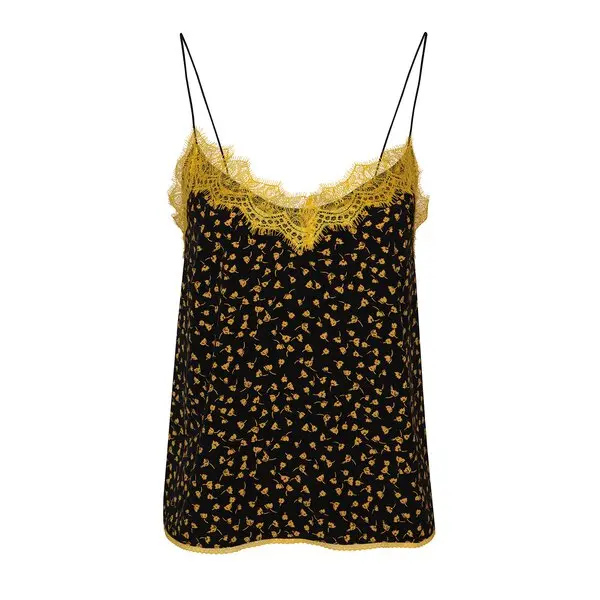 2KSTYLE Yellow / Black Birke Corded Lace-trimmed Floral-print Camisole Black&yellow - Yellow/black