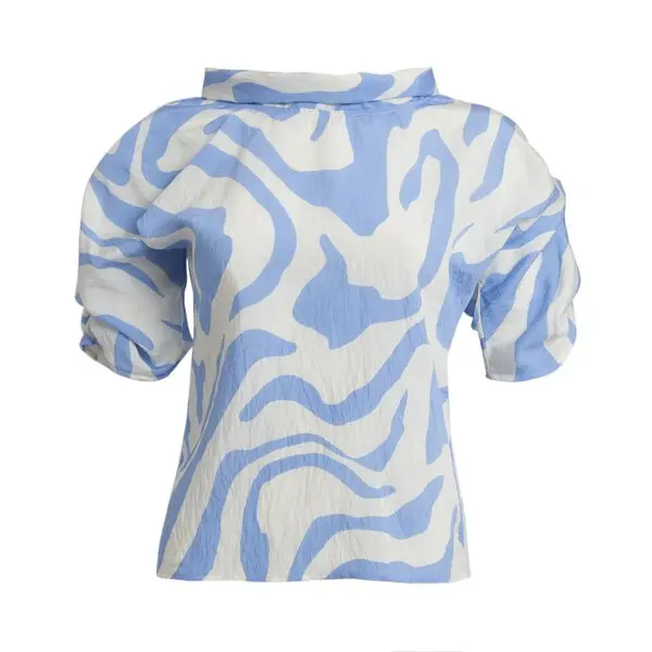 BIANCA POPP Blue / White Puff Blouse With Collar In Soft Blue And White - Blue/white