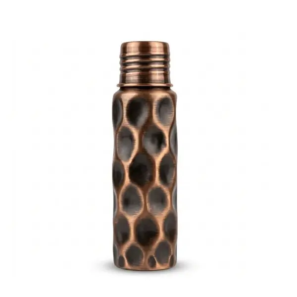 ANATOLIACRAFT Hammered Dark Solid Copper Water Bottle - Brown