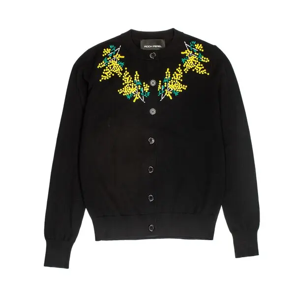ROCH PEREL Flower Embroidered Cardigan - Black